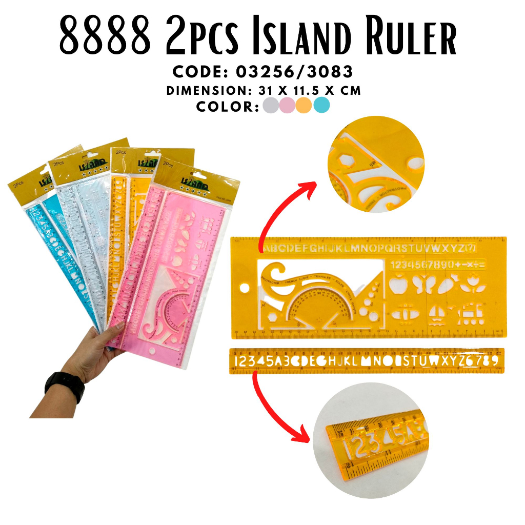 [ON STOCK] 8888 2PCS ISLAND RULER/ DESK RULER/ CURVE RULER/ LETTER ...