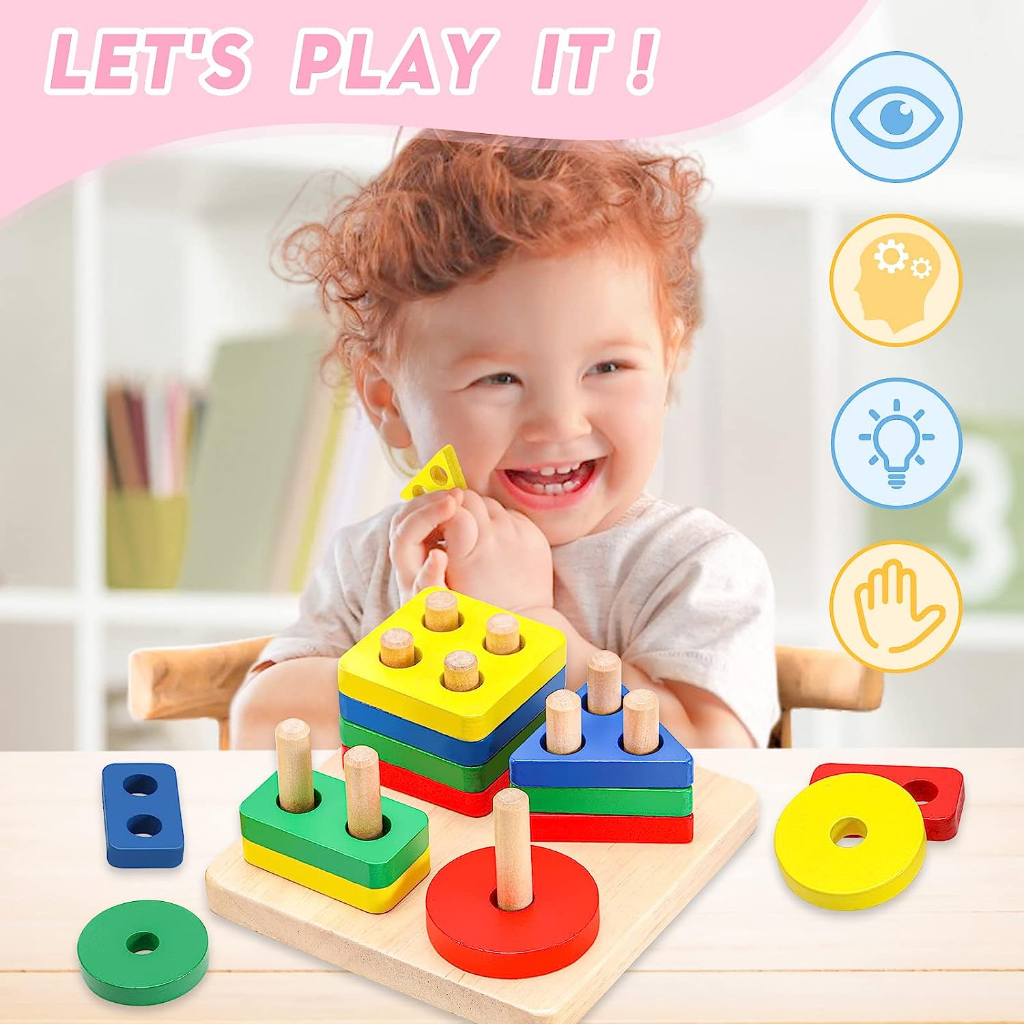 Toybus Wooden Sorting Stacking Toys Educational Learning Toys Color ...