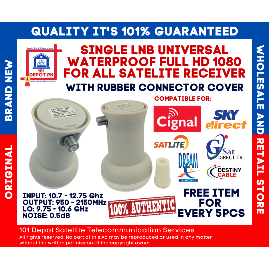 LNB UNIVERSAL WATERPROOF FULL HD SINGLE FOR ALL SATELITE RECEIVER + FREEEBIE FOR MIN 5PCS ...
