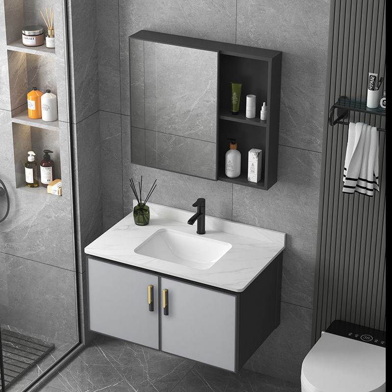 Aluminum clad plate luxury bathroom cabinet sink set cosmetics storage ...