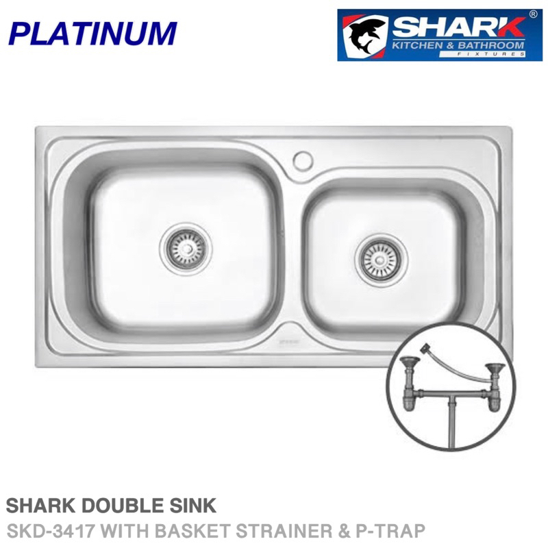 SHARK SKD 3417 | Stainless Steel Double Sink With Overflow and Fittings ...