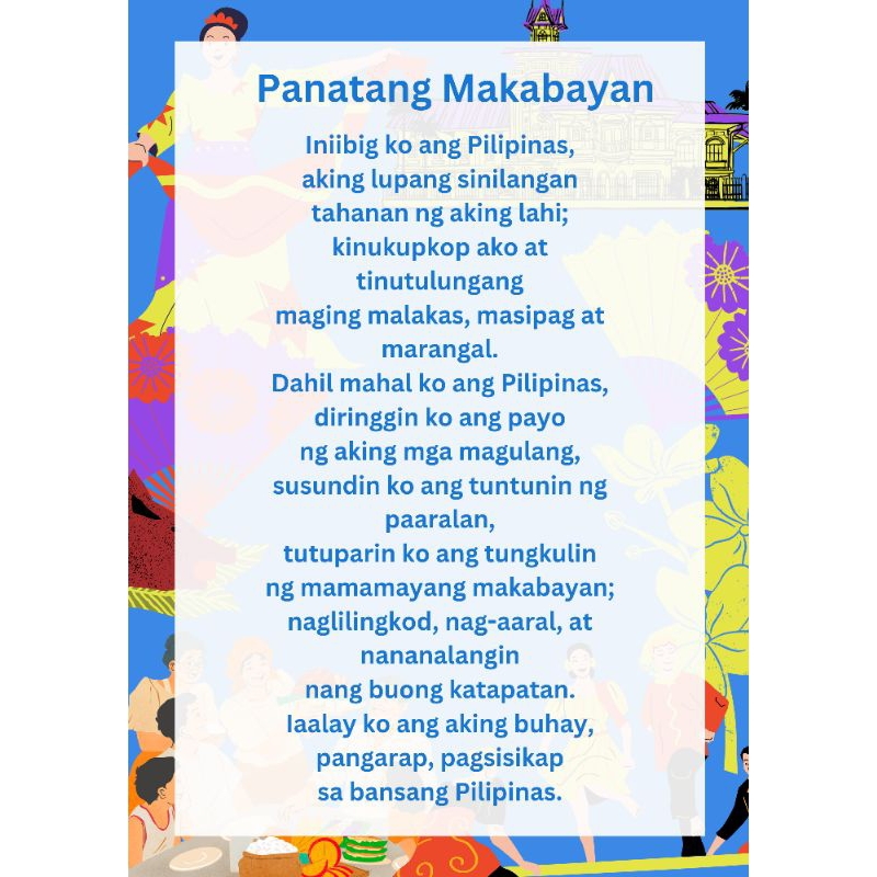 Laminated chart for kid's learning (health, prayers, lupang hinirang ...