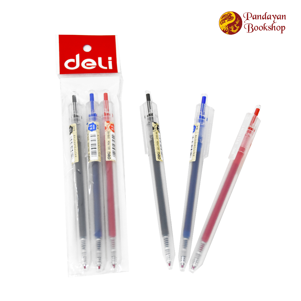 Deli EG118 Retractable Gel Pen 0.5mm 3s BBR (Black/Blue/Red Ink ...