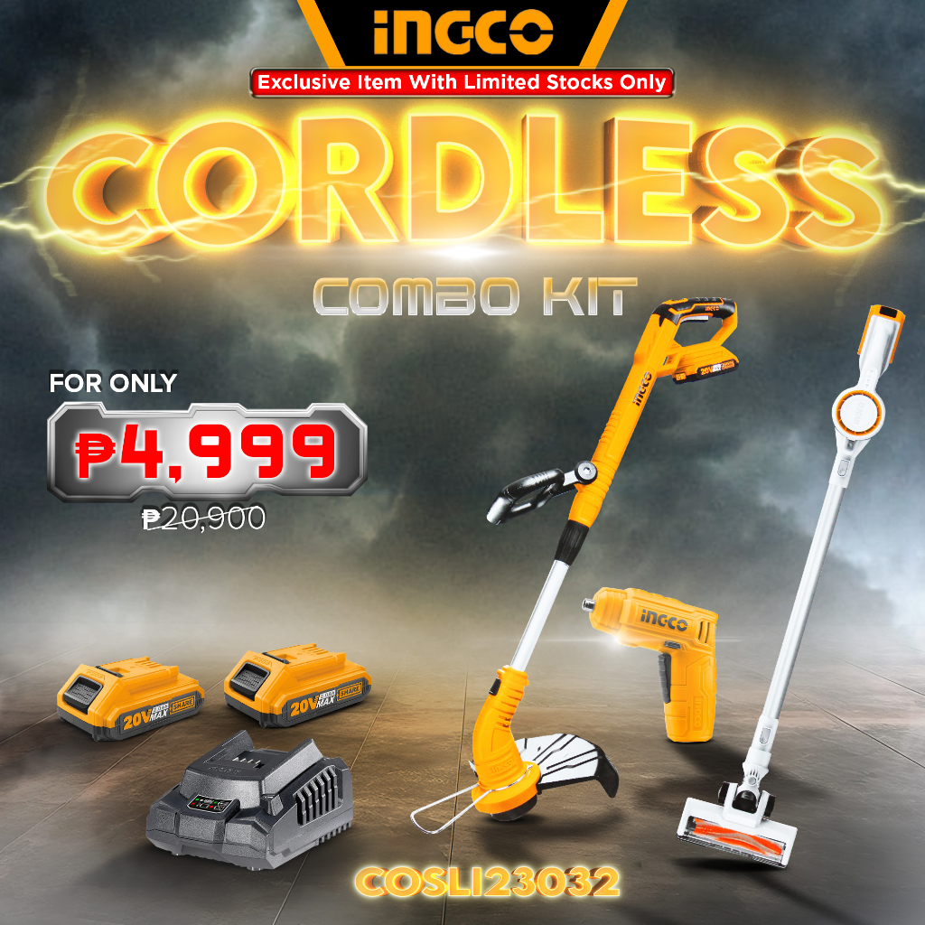 Ingco Li-Ion 3Pcs Combo Kit Set Cordless Grass Trimmer Vacuum Cleaner ...