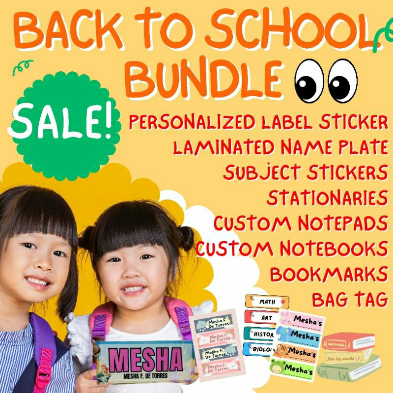 Back to school starter bundle Label sticker, Name tag, Bag tag Subject ...