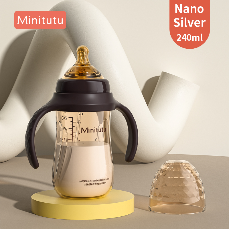 Minitutu Feeding Bottle for Baby 240ml 300ml Nano Silver Wide Neck Anti-Colic suitable for 6 ...