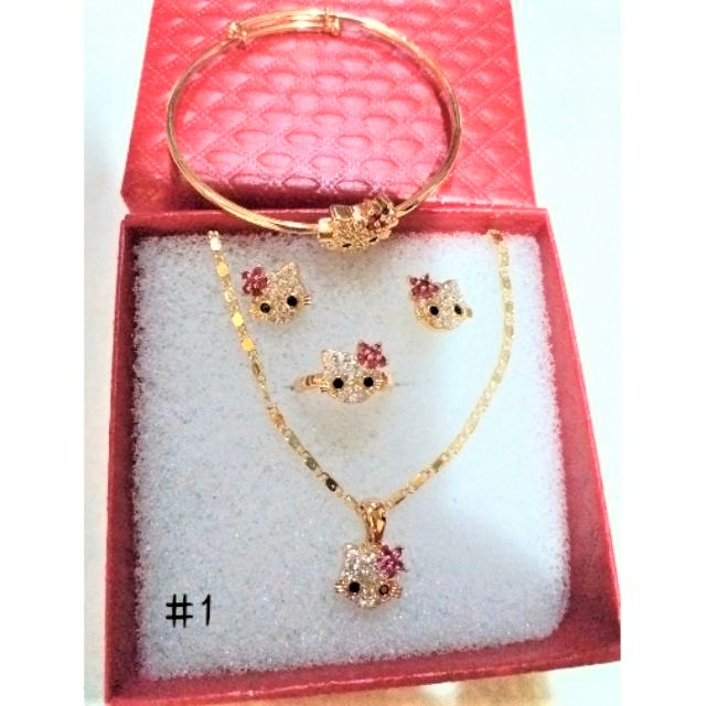 4 in 1 ROSEGOLD CUTE JEWELRY SET FOR GIRL KIDS | Shopee Philippines