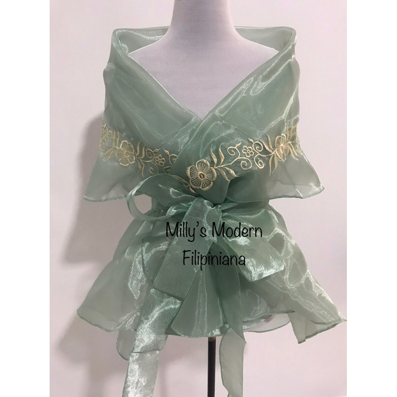 Millys modern filipiniana/ Sage Green / nuetral green embroidery ...