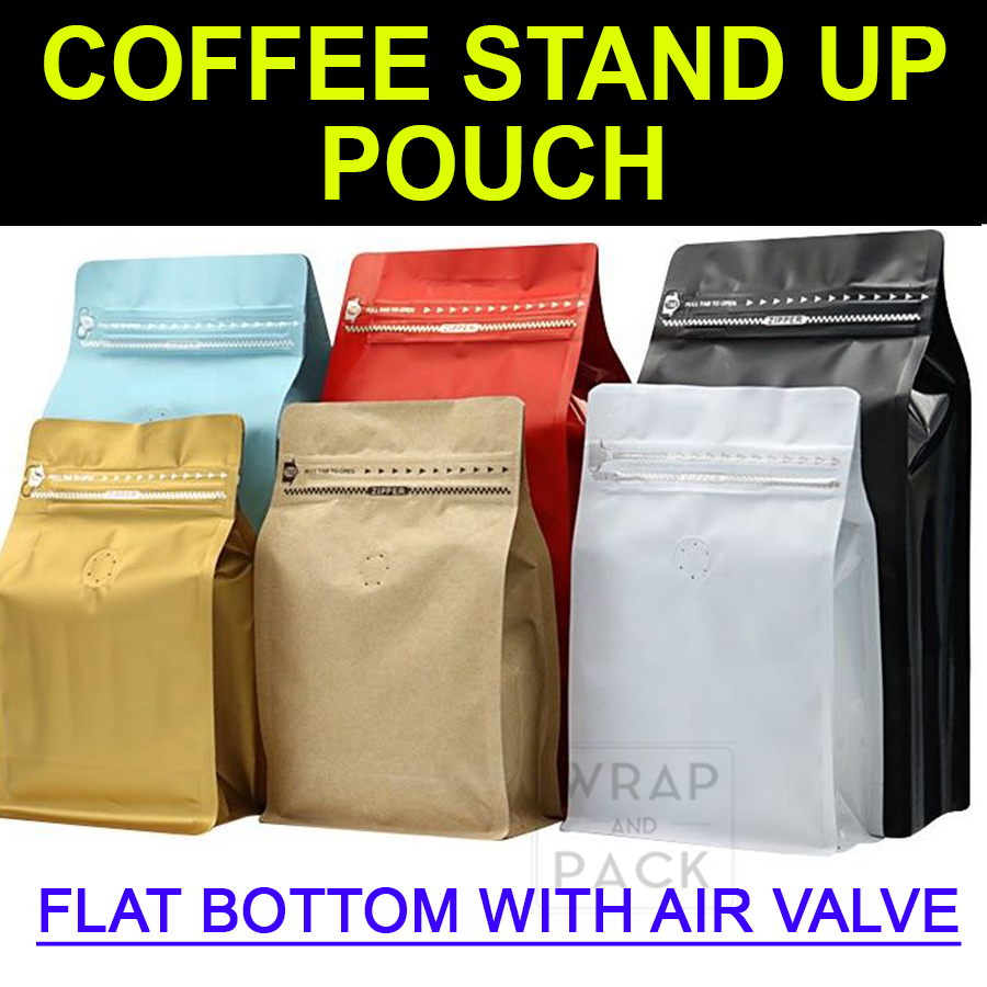 COFFEE STAND UP POUCH 125G 250G 500G 1KG RESEALABLE BAGS W/ & W/O VALVE ...