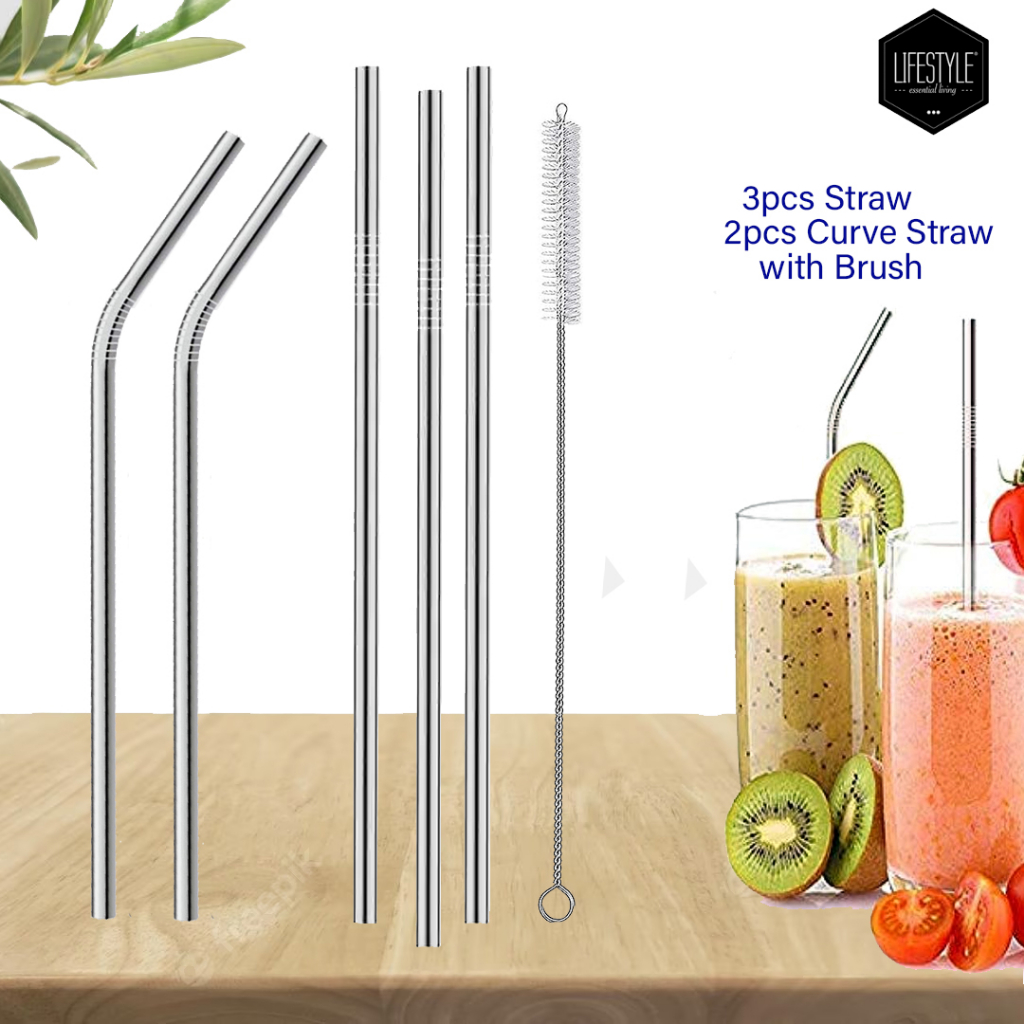 Lifestyle Stainless Steel Straw 3pcs Straight Straw 2pcs Curve Straw ...