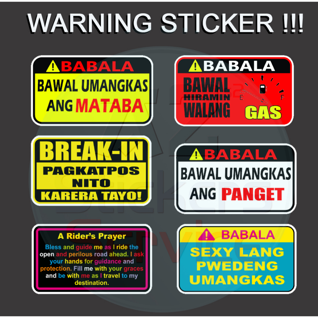 Motorcycle WARNING Sign Sticker - Set 2 (6 pcs) | Shopee Philippines