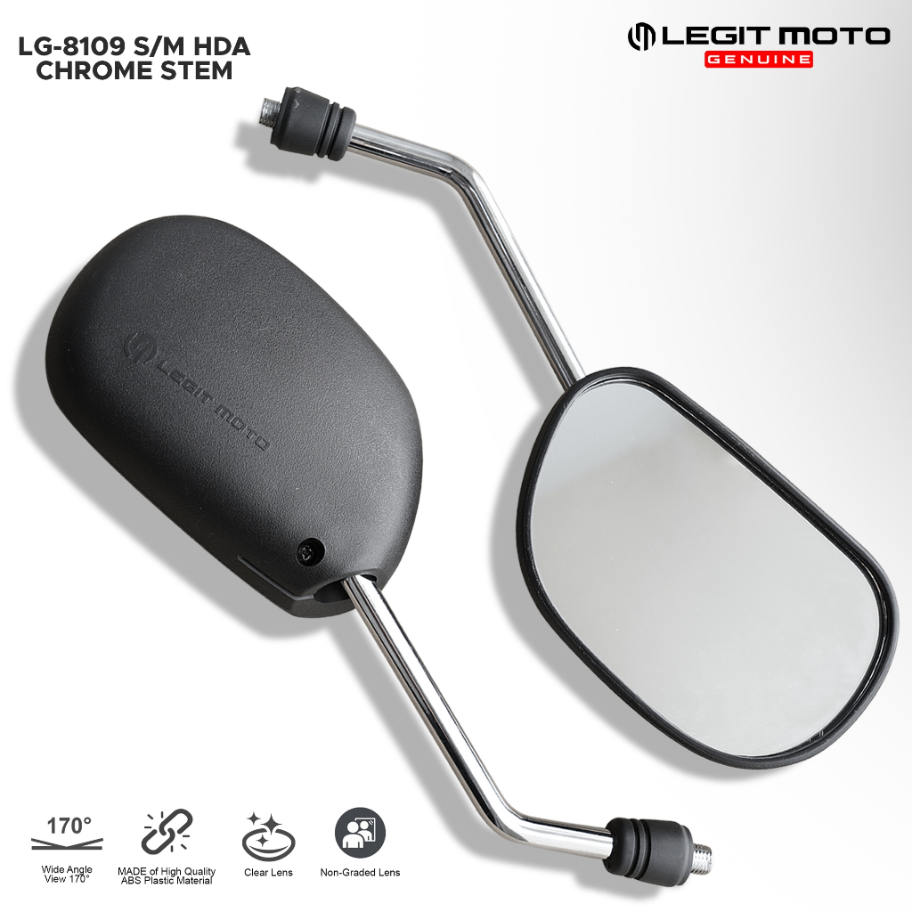 LEGITMOTO HONDA YAMAHA SIDE MIRROR CHROME/BLACK STEM ROTATABLE CLEAR ...