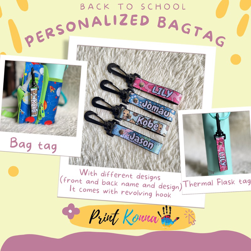 Personalized Bag Tag Thermal Flask Tag with Revolving Hook or Carabiner ...