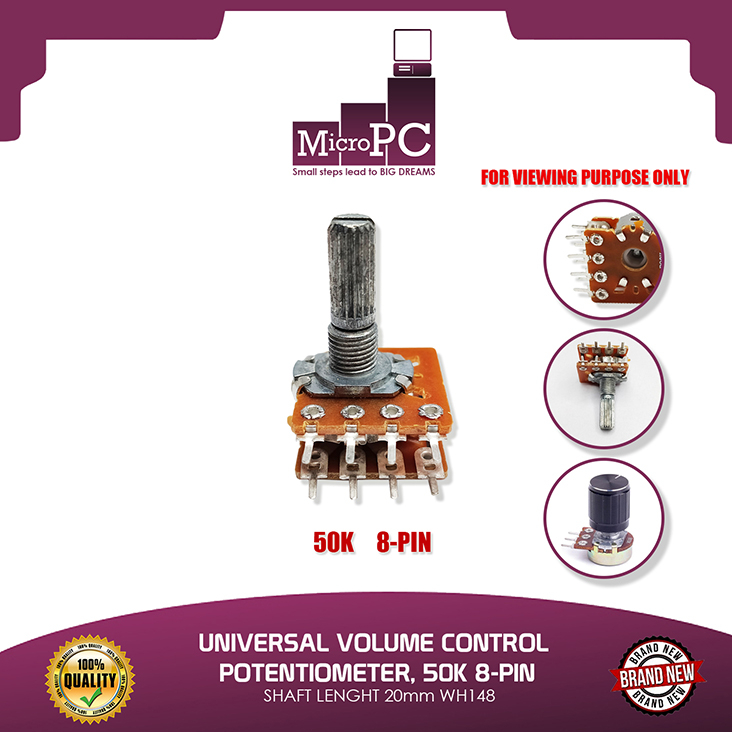 UNIVERSAL VOLUME CONTROL POTENTIOMETER, 50K 8-PIN, SHAFT LENGHT 20mm ...