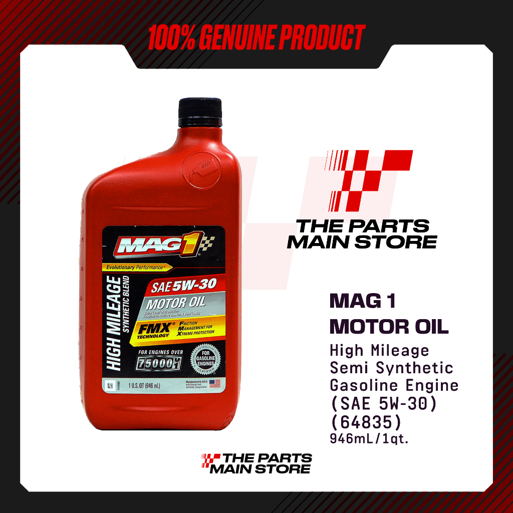 MAG 1 Motor Oil Semi Synthetic High Mileage Gasoline Engine SAE 5W-30 #64835 (1qt./946mL ...