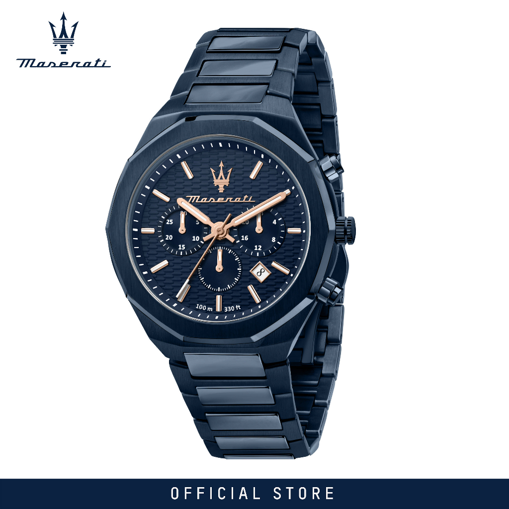 【2 Years Warranty】 Maserati Stile 45mm Blue Dial Men's Chronograph ...