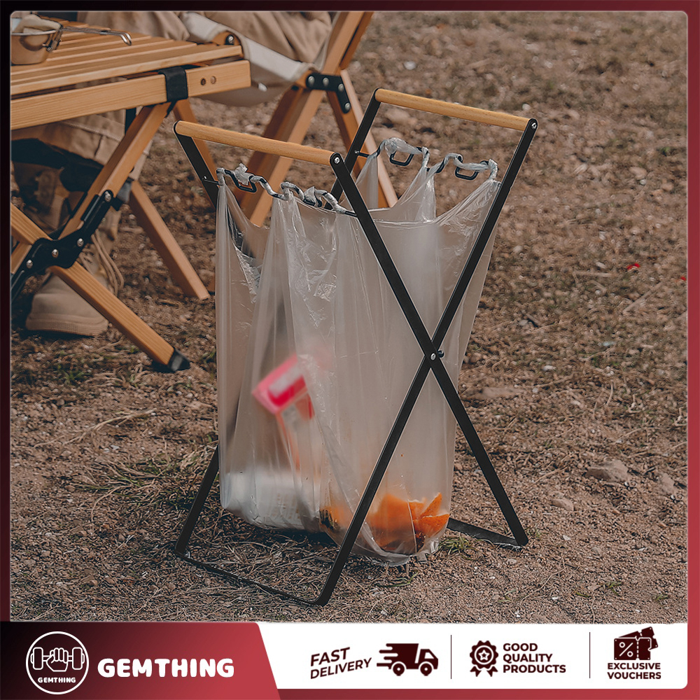 Outdoor camping portable foldable garbage rack plastic bag holder ...