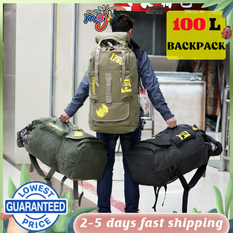 100L Hiking Bag Canvas Men's Backpack Unisex Travel Bag Camping ...