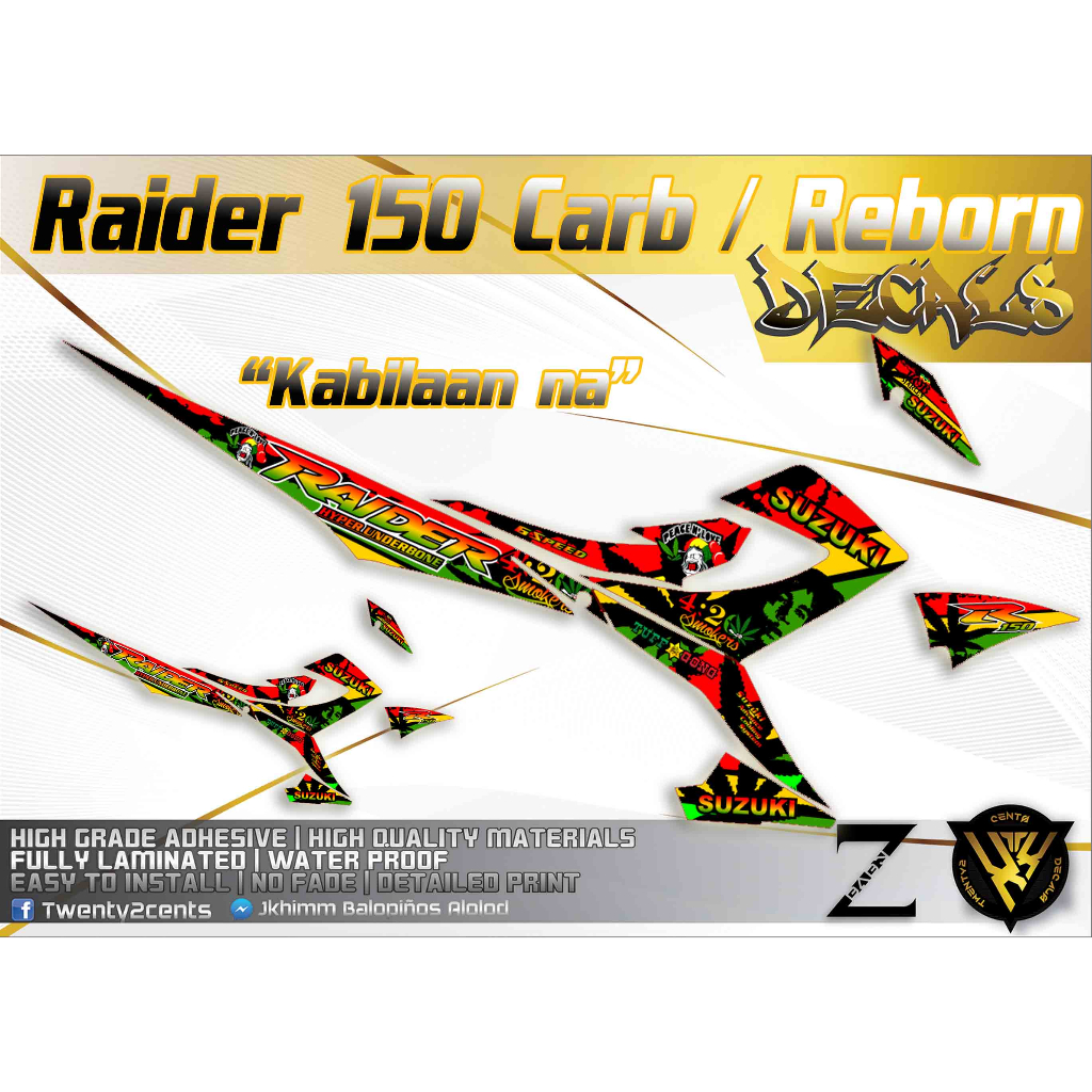 Suzuki raider 150 carb / reborn Decals High-Quality Stickers (reggae ...