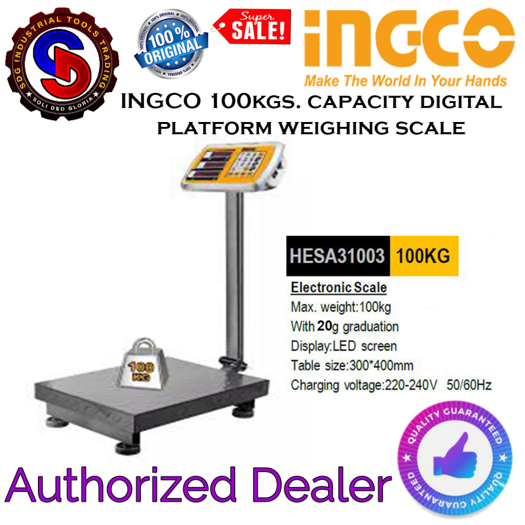 INGCO 100kgs./300kgs. Capacity Electronic Weighing Scale (HESA31003 ...