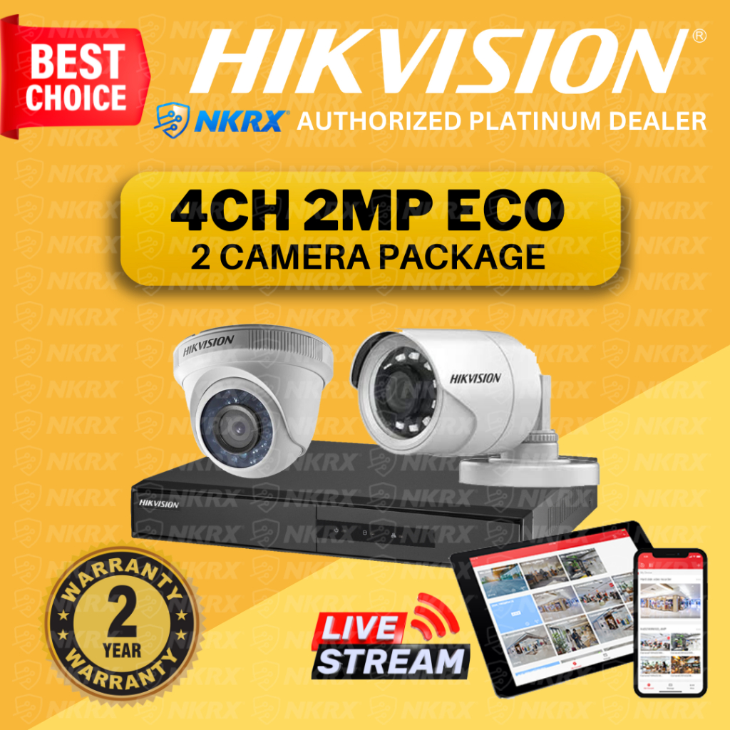 Hikvision 2MP CCTV Package | 2 Camera 4CH | DIY Kit | 1080p 2MP ...