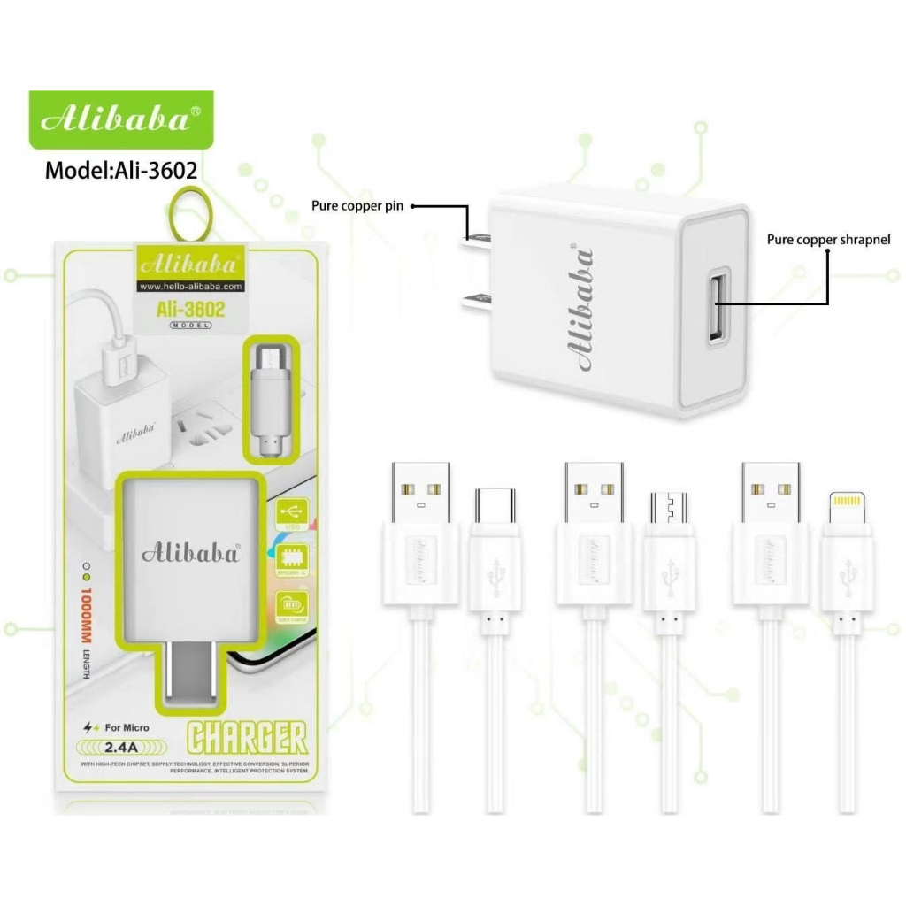 Alibaba Ali-3602 2.4A High Quality USB fast charger w/cord cable for ...