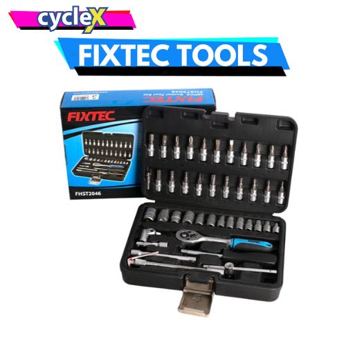 FIXTEC Hand Tools Set Adjustable Long Handle Ratchet Wrench 46pcs Car ...