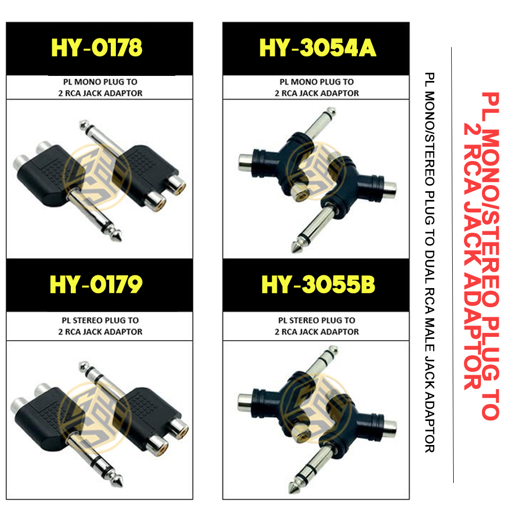 PL MONO/STEREO PLUG TO DUAL RCA JACK ADAPTOR HEAVY DUTY | Shopee ...