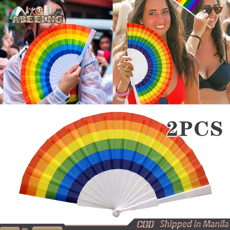 2Pcs Rainbow Handheld Fan LGBT Fan Decoration Craft Fan Folding Fan ...