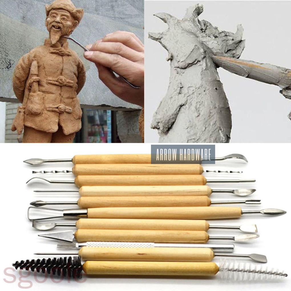 11pcs/set Clay Sculpture Pottery Tools Beginner's Clay Sculpting Set Wooden Handle Modeling ...