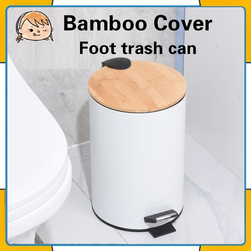 5L Bamboo Cover Trash Can Large Capacity Detachable Foot-operated Type ...