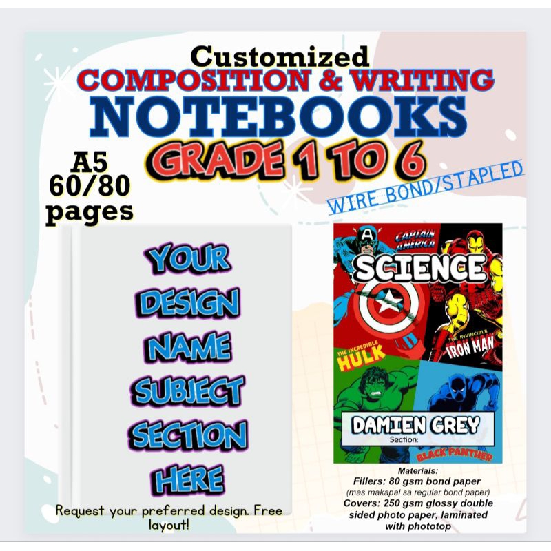 Customized Notebooks for Grade 1-6- COMPOSITION & WRITING NOTEBOOK ...