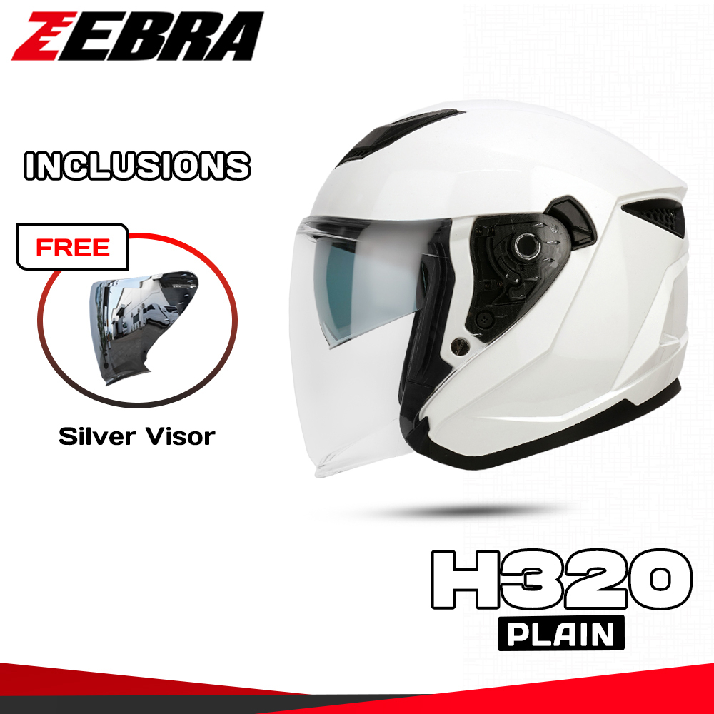 ZEBRA H320 Plain Motorcycle Half Face Helmet Dual Visor | Shopee ...