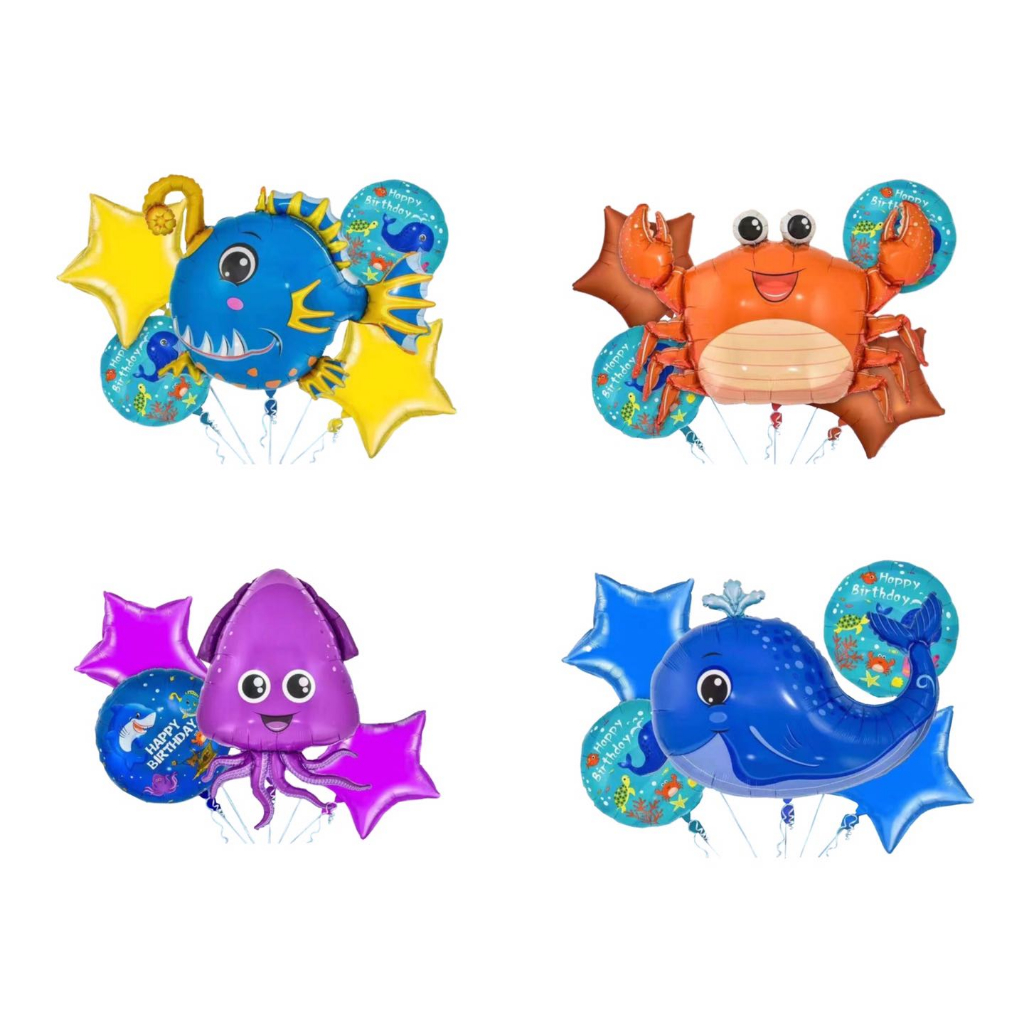 Ocean Theme Foil Balloons Set Sea Fish Balloon Marine Animal Foil ...