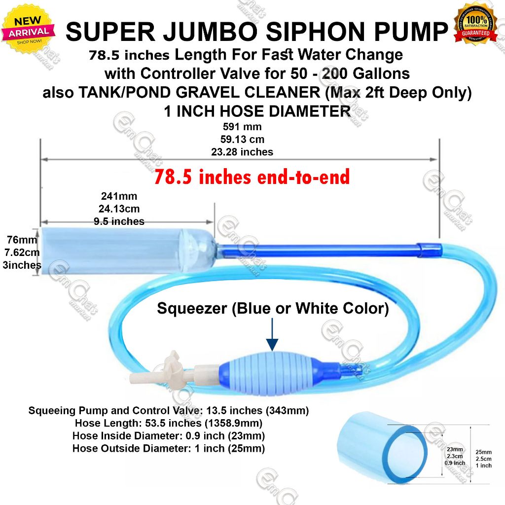 JTC Jumbo Siphon Pump and Gravel Cleaner with Control Valve 78.5Inches ...