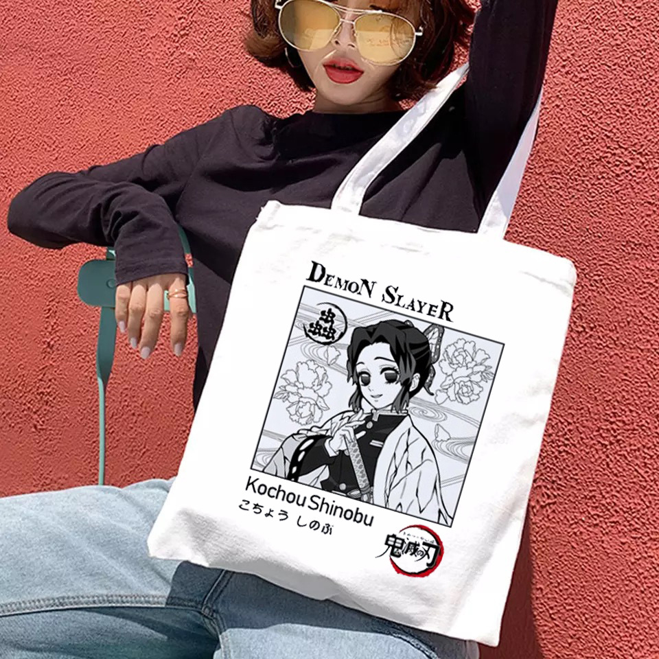 Demon Slayer Anime Canvas Tote Bag White Canvas Shoulder Bag rendy men ...