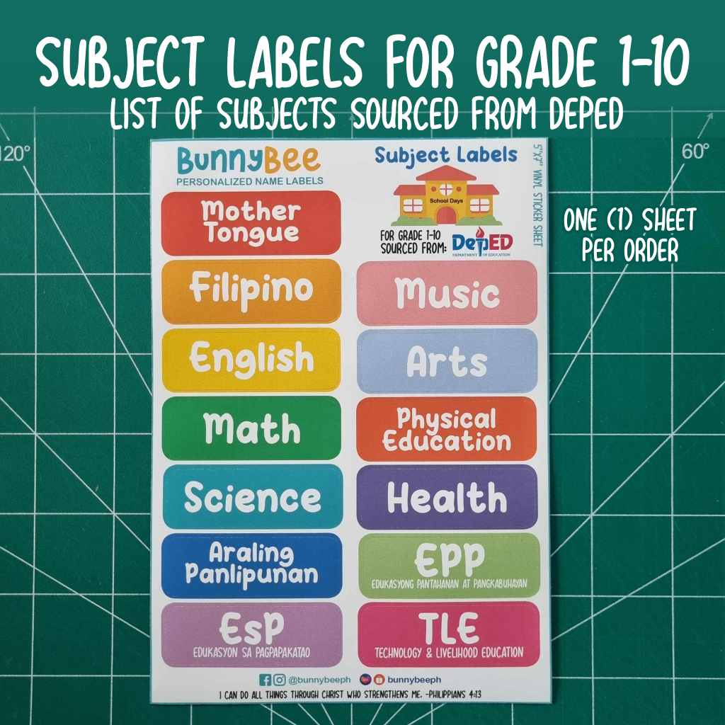 Subject Labels for Grades 1-10 | Shopee Philippines
