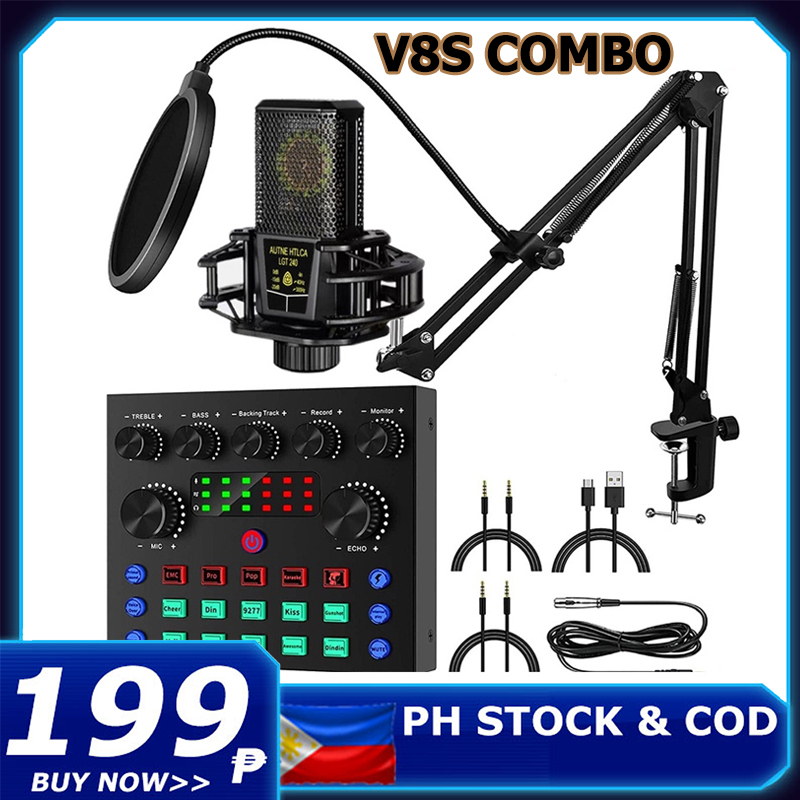 Sound Card V8S Audio Mixer USB External Sound Card Headset Microphone Live Soundcard Singing ...