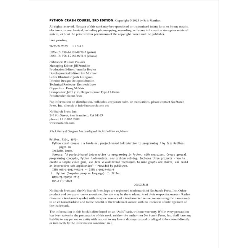 Python Crash Course A Hands On Project Based Intorduction To