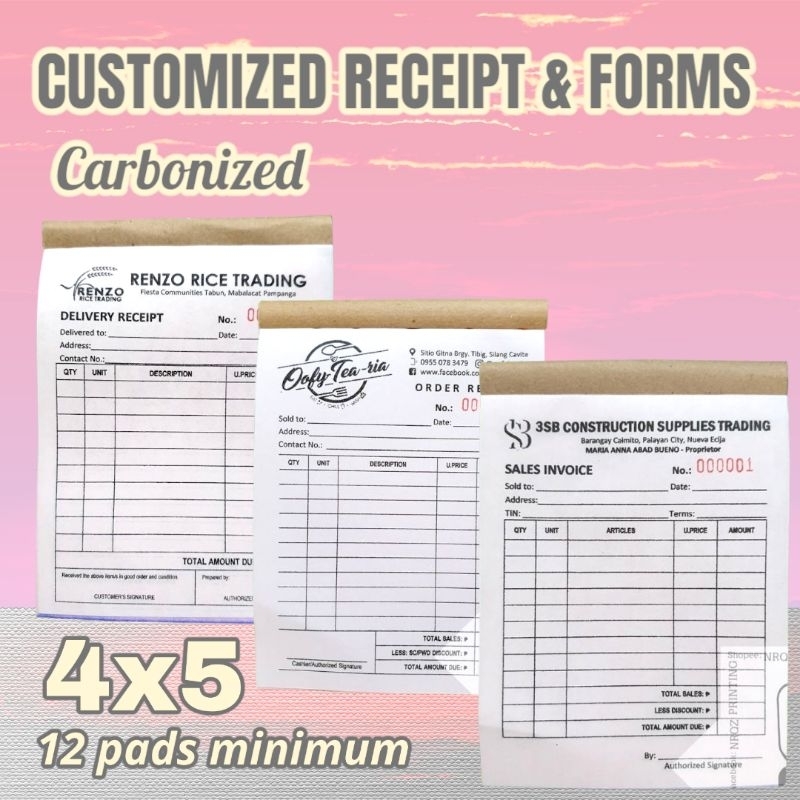 CARBONIZED BUSINESS FORM AND RECEIPTS available in sizes / Customized ...