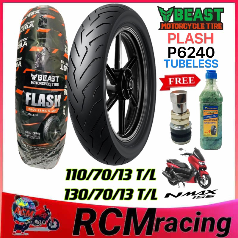 BEAST FLASH/P6240 TUBELESS TIRE By13 For Motorcycle N-MAX Free Pito ...