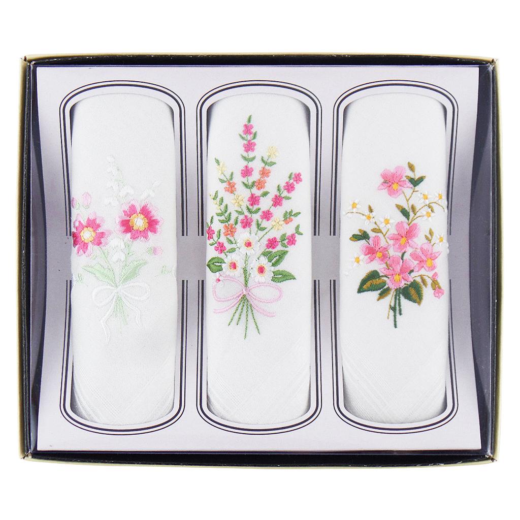 Caruso Ladies' Embroidered Cotton Handkerchief Set - 3 pcs in Gift Box ...