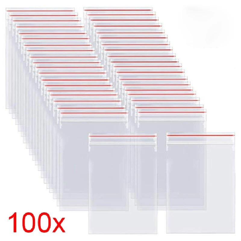 100 Pcs Plastic Self Seal Bags Kitchen Food Storage Package Reclosable ...