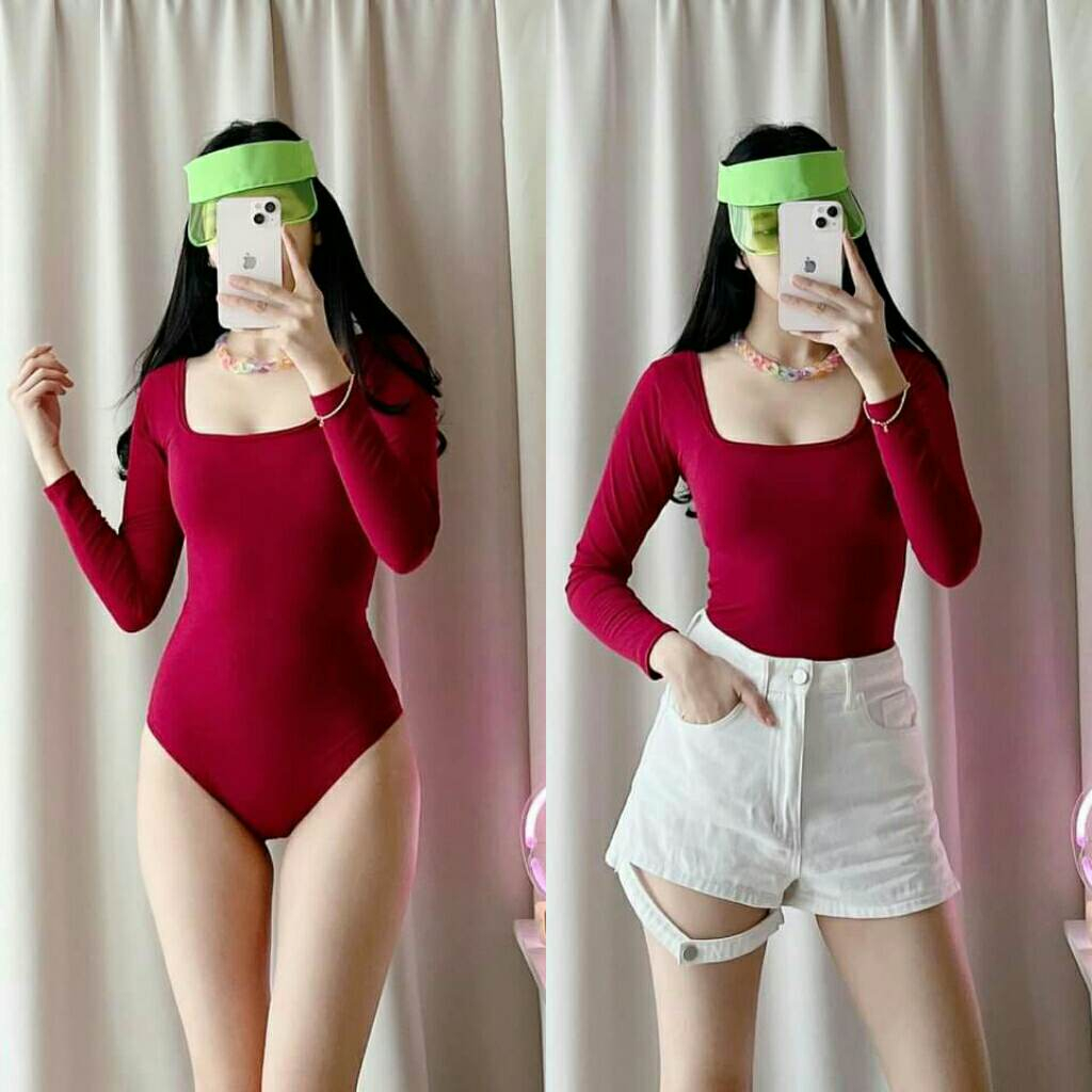 LAURICE MINDY LONG SLEEVE REGULAR CUT BODYSUIT/SQUARE NECK FASHIONABLE SUMMER WEAR/SEXY BEACH ...