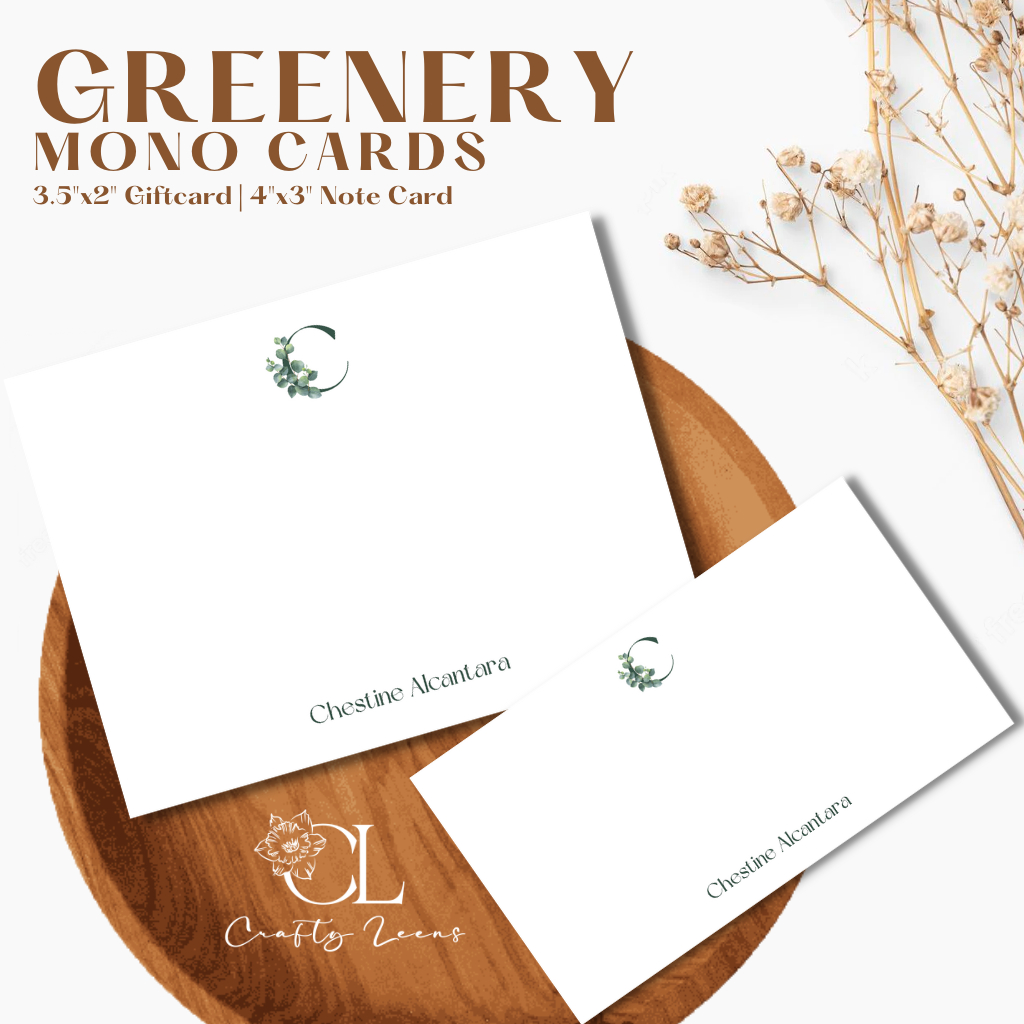 Greenery Eucalyptus Minimalist Mono Personalized / Customized Notecard ...