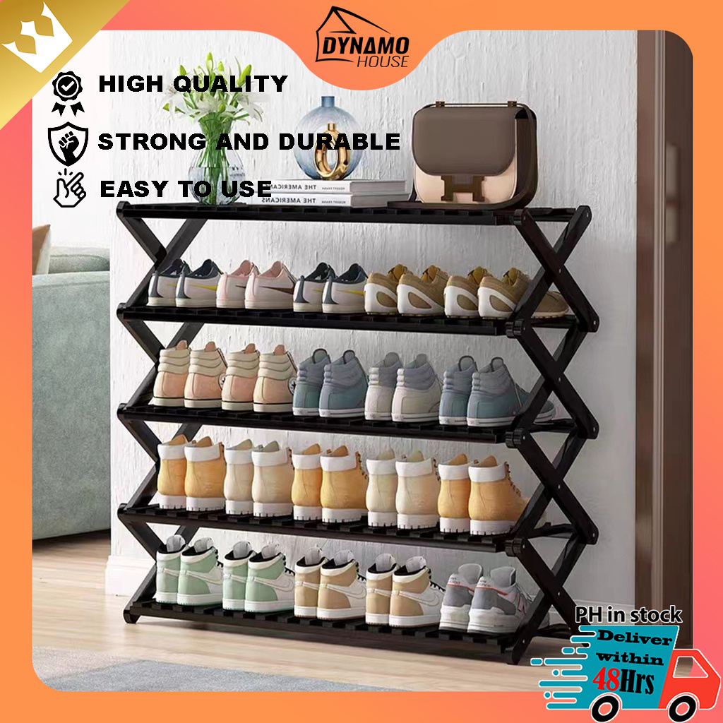 5 Layer foldable Shoes Rack Tier Colored Stackable Stainless steel ...