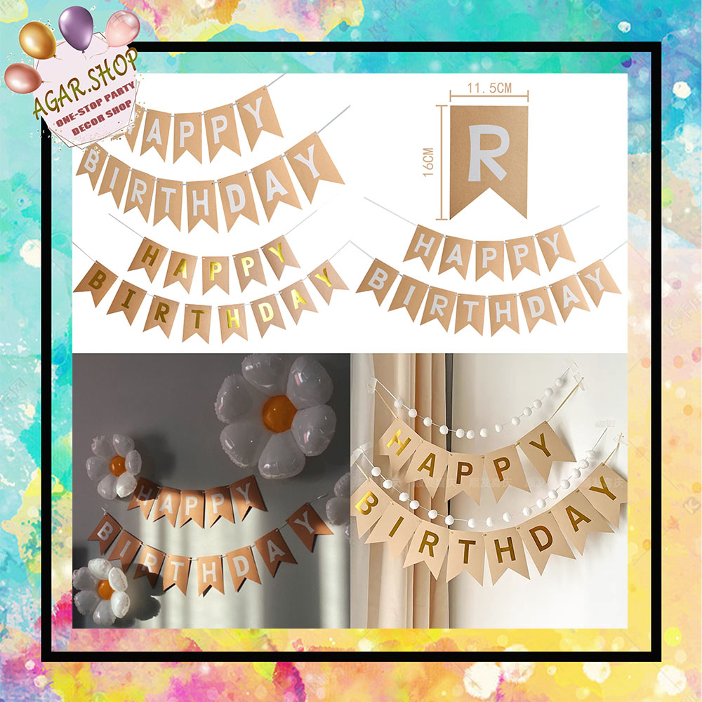 Agar.Shop Brown Kraft Paper Happy Birthday Banner Birthday Party ...