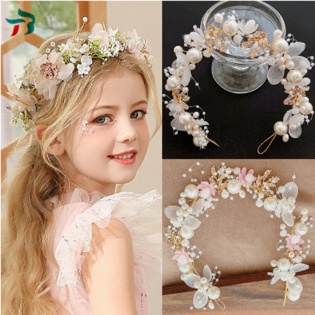 Elegant Girls Bridal Headband Pearl Hair Headdress Flower Tiara Crystal ...