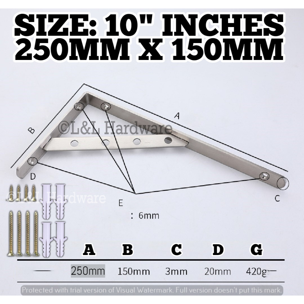 3112 1PAIR Wall Shelf Bracket Thick Stainless Steel Triangular Bracket ...