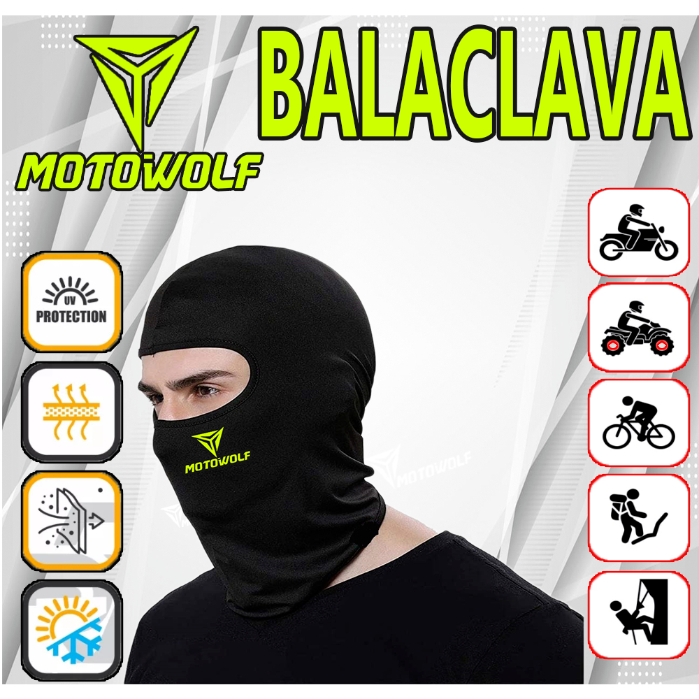 MOTOWOLF Neon Yellow BALACLAVA for Motorcycle Biking Hiking All around ...
